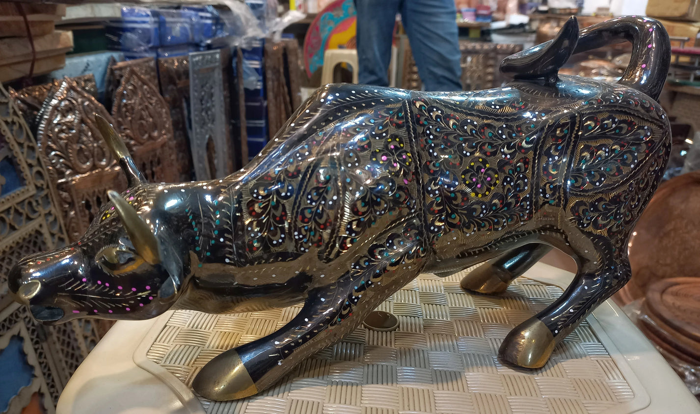 Brass Handmade Bull Statue Sculpture Decor – Boho Living Room