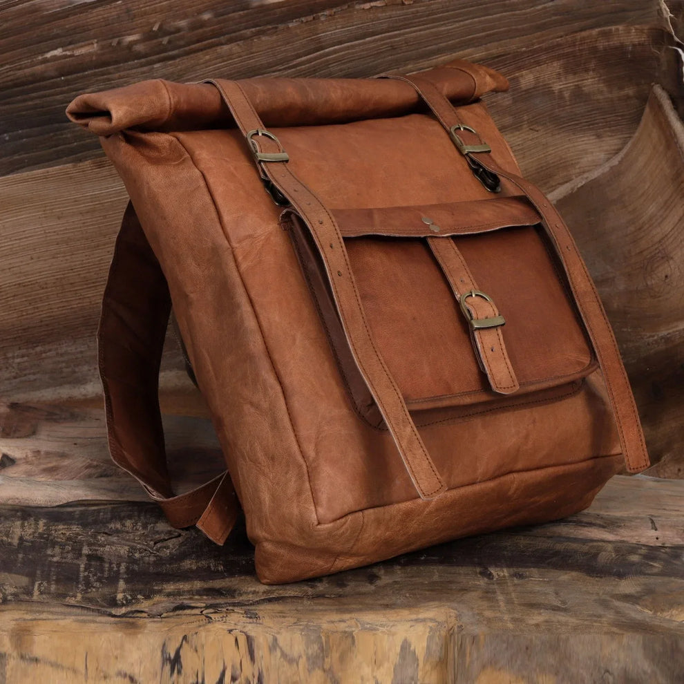 Genuine Leather Roll Up Travel Backpack – Boho Living Room