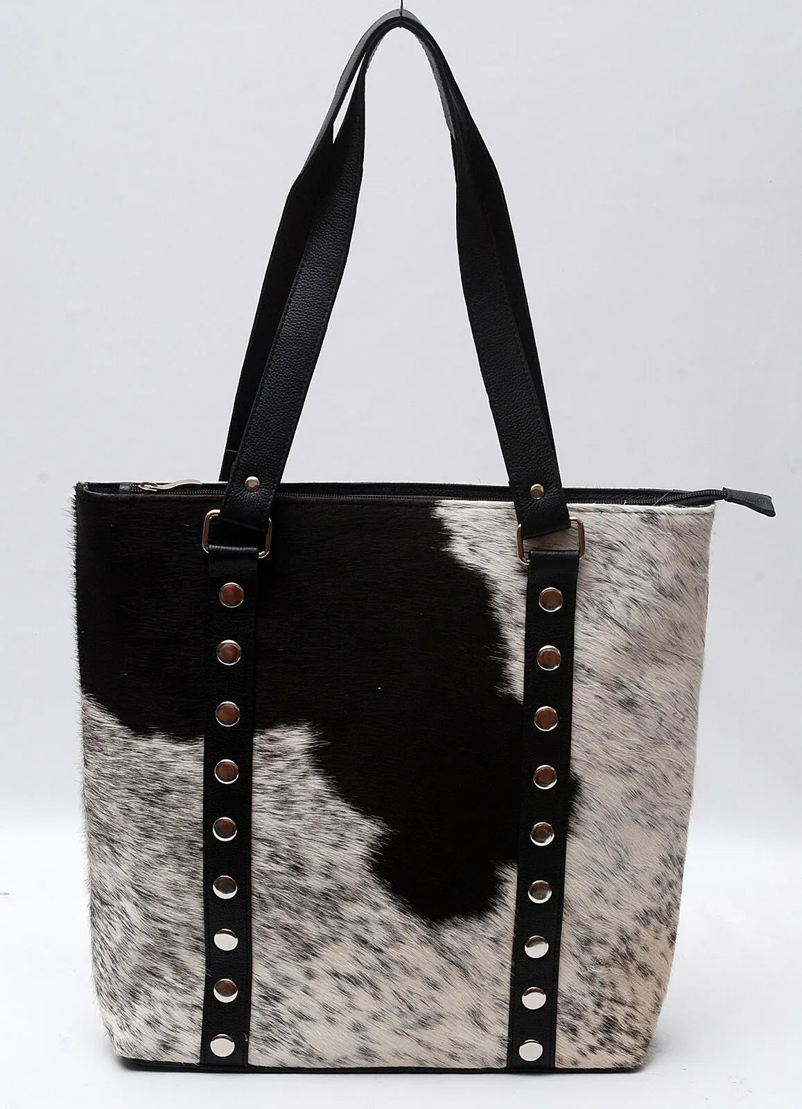 Large Cowhide Tote Bag Black White – Boho Living Room