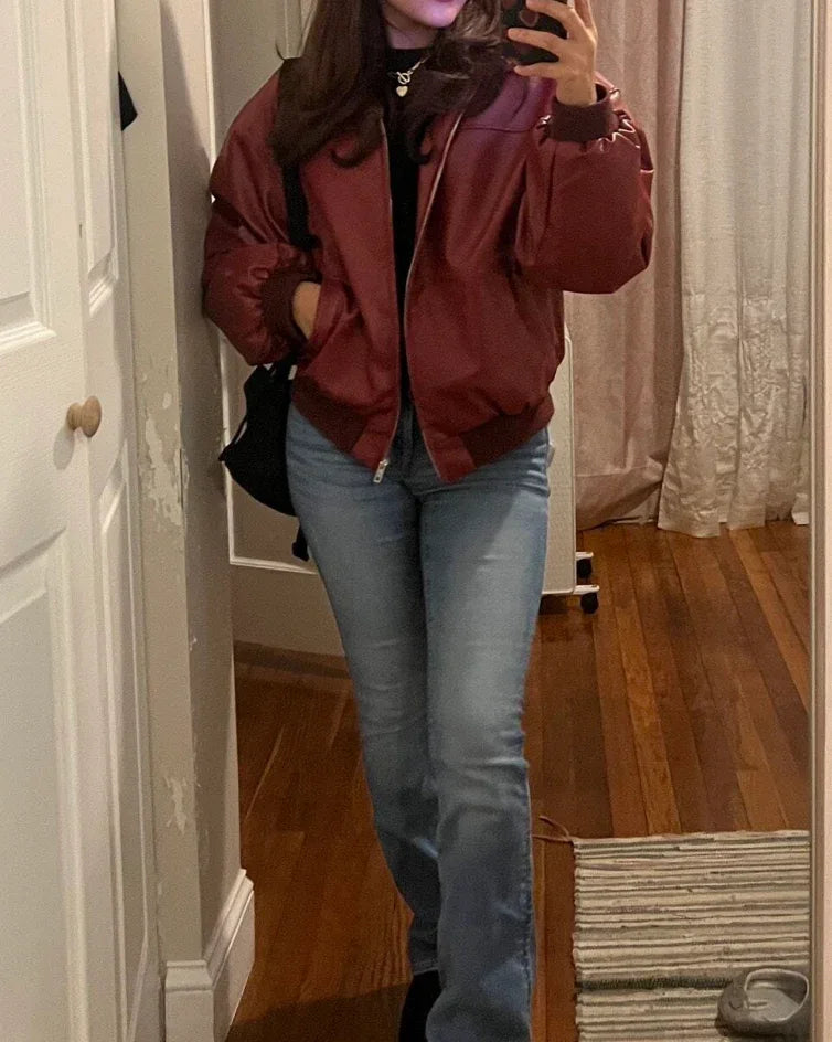 Genuine Leather Baggy Jacket for Women – Boho Living Room