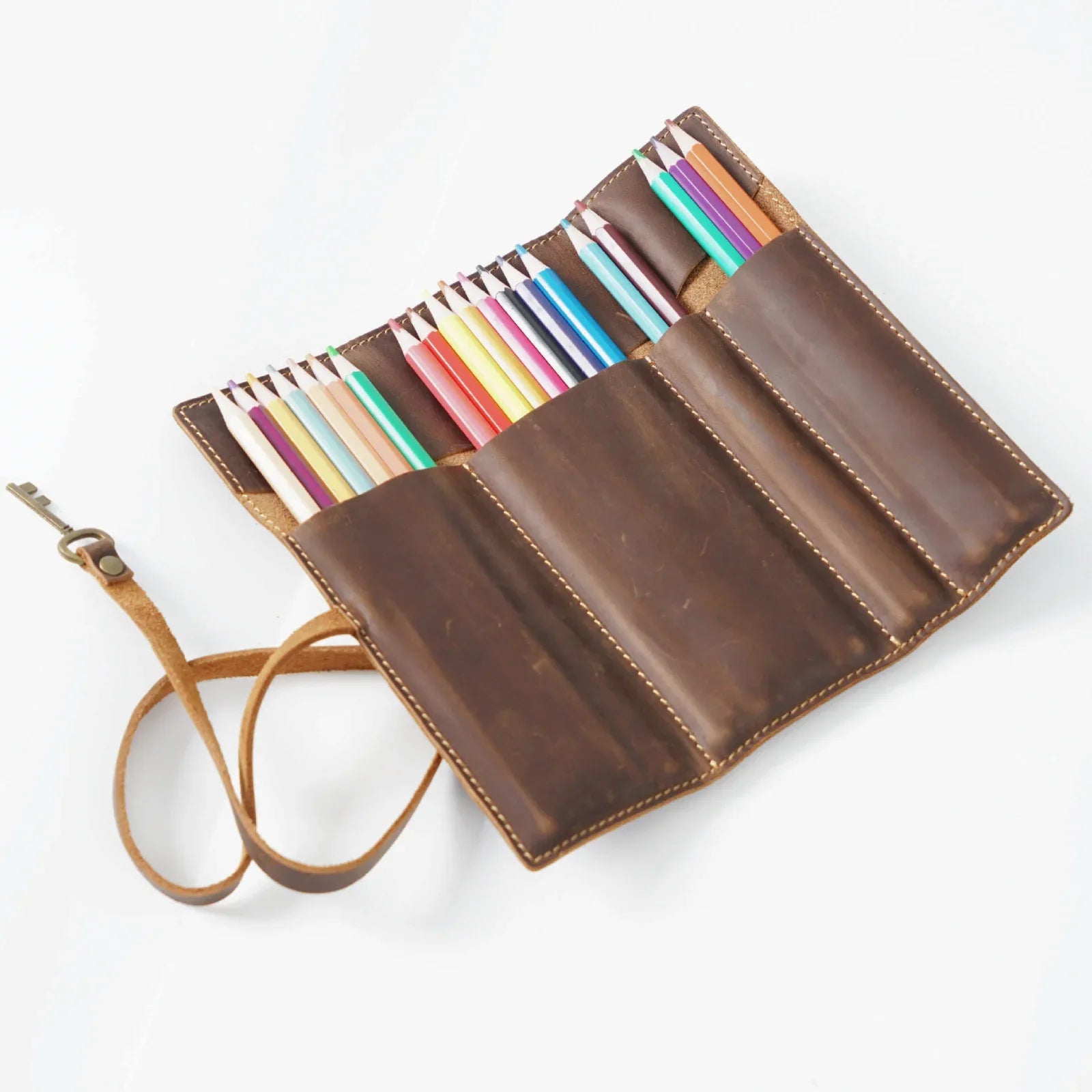 Genuine Leather Pencil Roll Pen Carrier – Boho Living Room