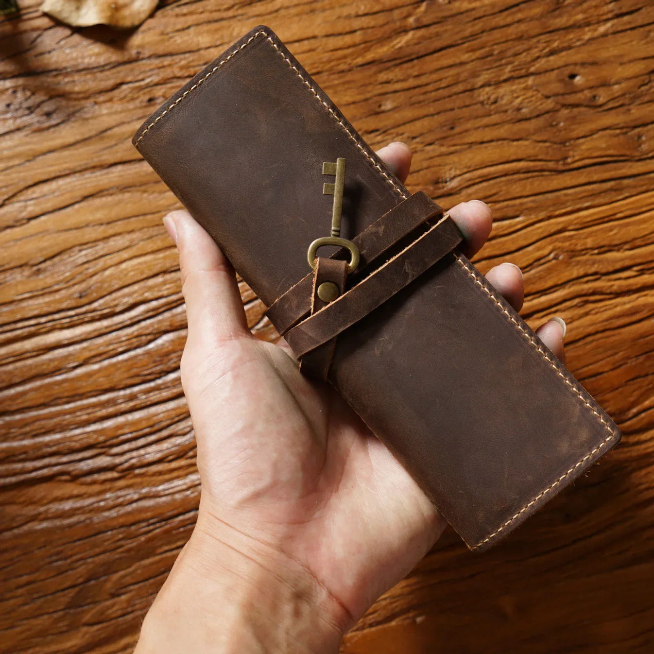 Genuine Leather Pencil Roll Pen Carrier – Boho Living Room