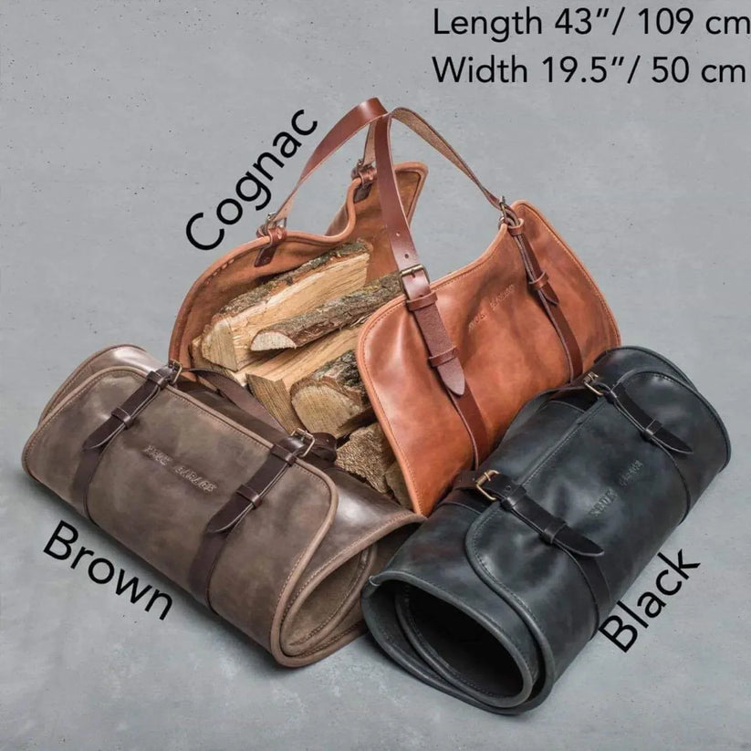 Leather wood carrier Leather log holder – Boho Living Room