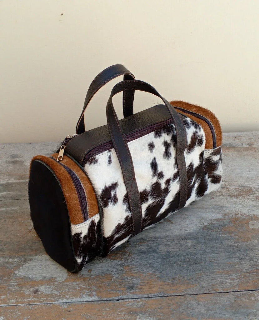 Tricolor Cow Skin Duffle Bag – Boho Living Room