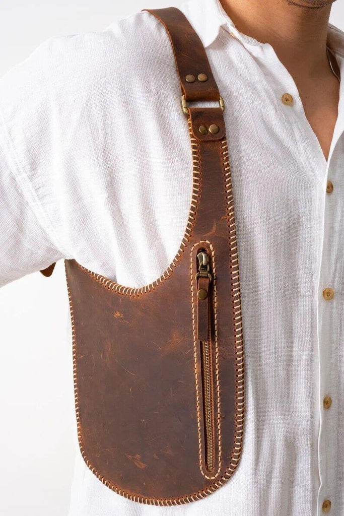 Brown Leather Shoulder Holster Bag – Boho Living Room