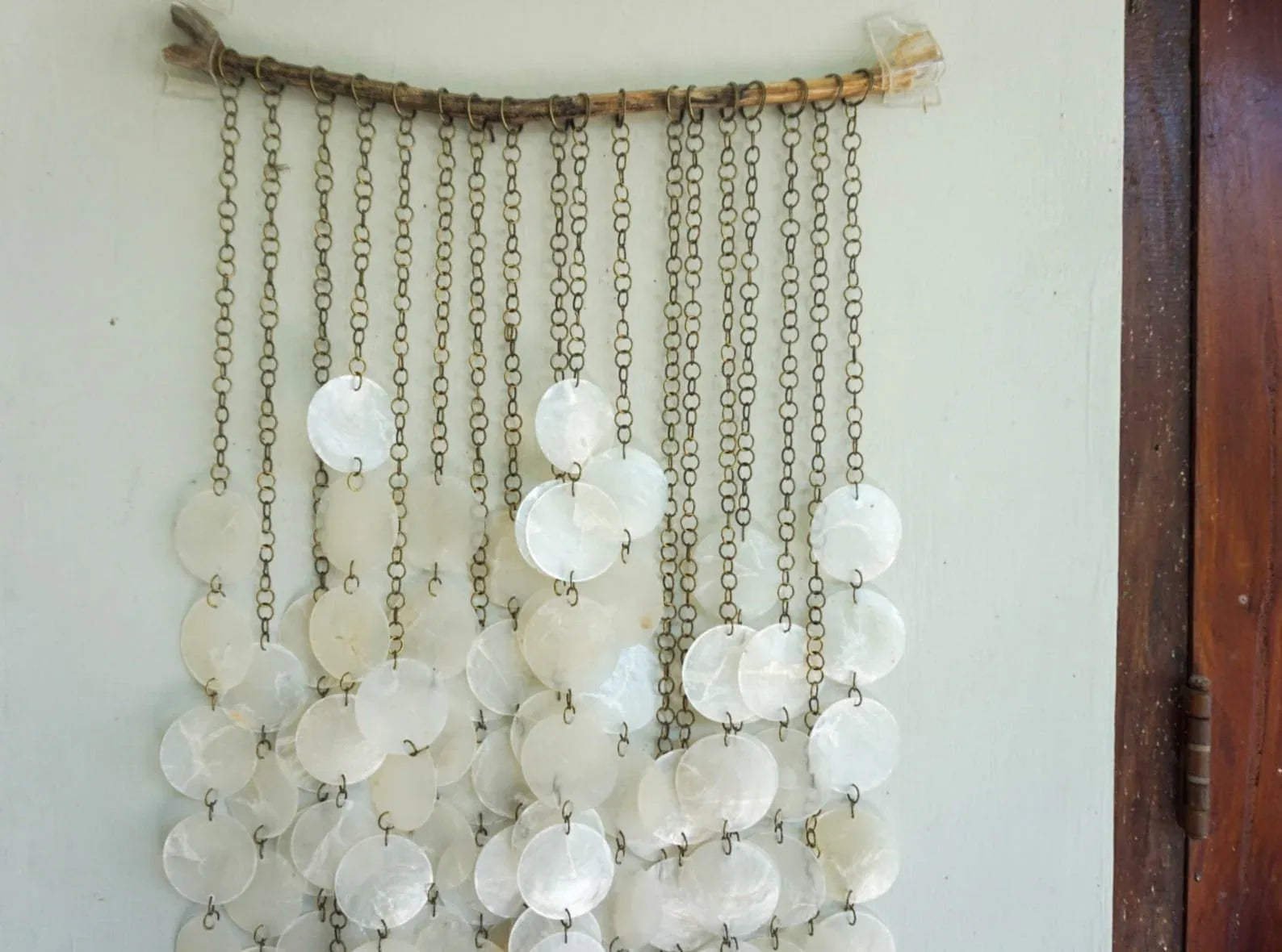 Bronze Chain And Capiz Shell Wall Decor – Boho Living Room