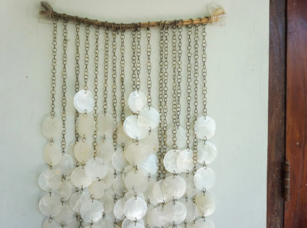 Bronze Chain And Capiz Shell Wall Decor – Boho Living Room