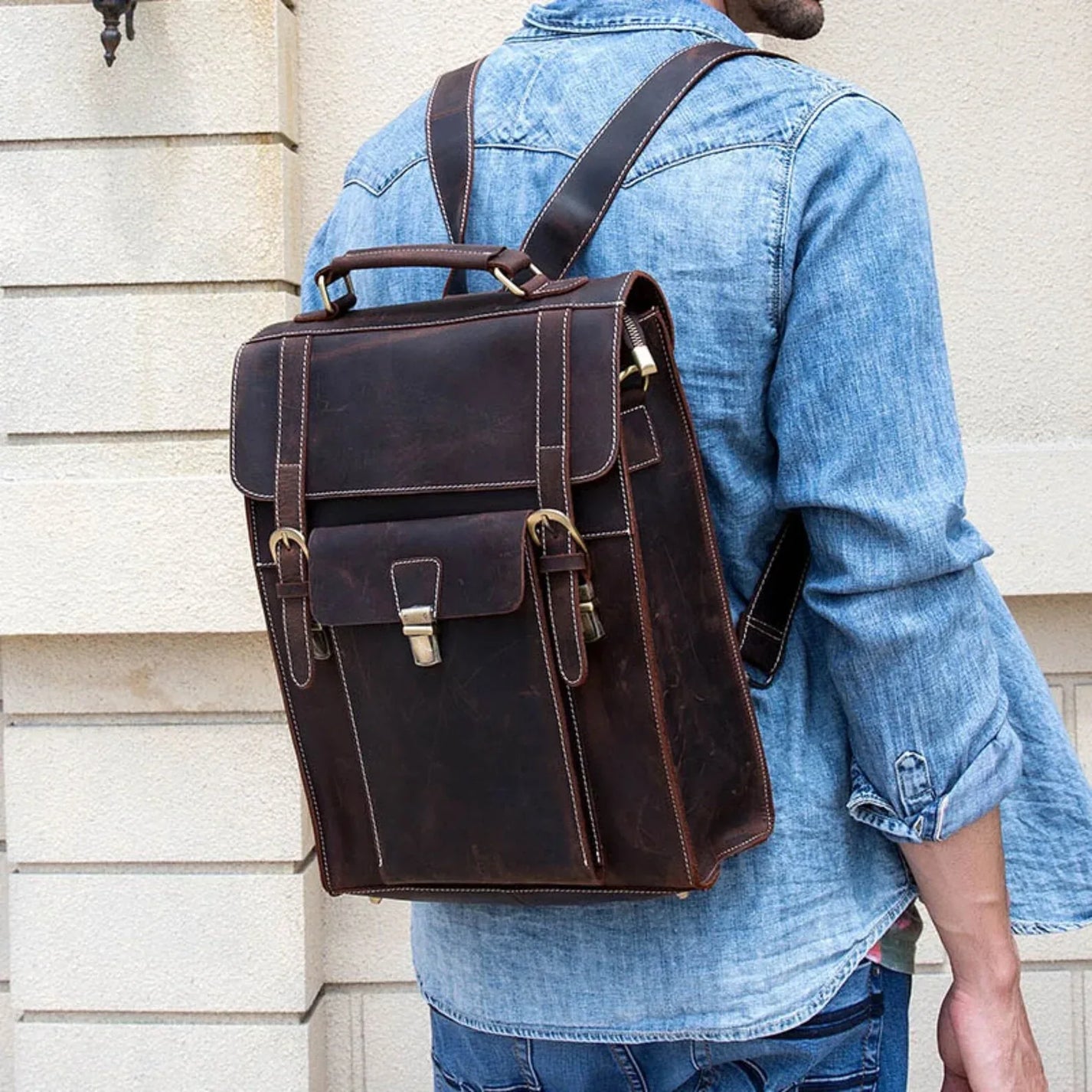 All genuine leather backpack – Boho Living Room