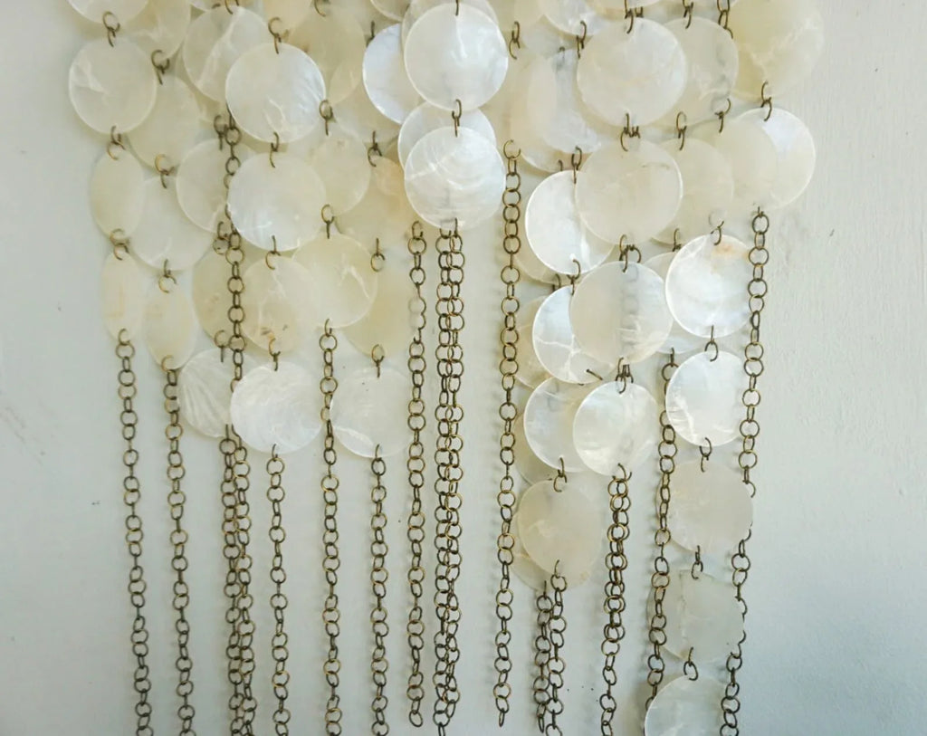Bronze Chain And Capiz Shell Wall Decor – Boho Living Room