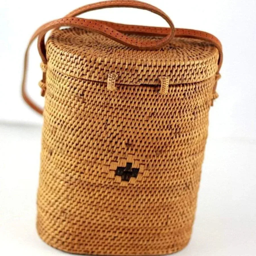 Natural Rattan Sling Bucket Bag – Boho Living Room
