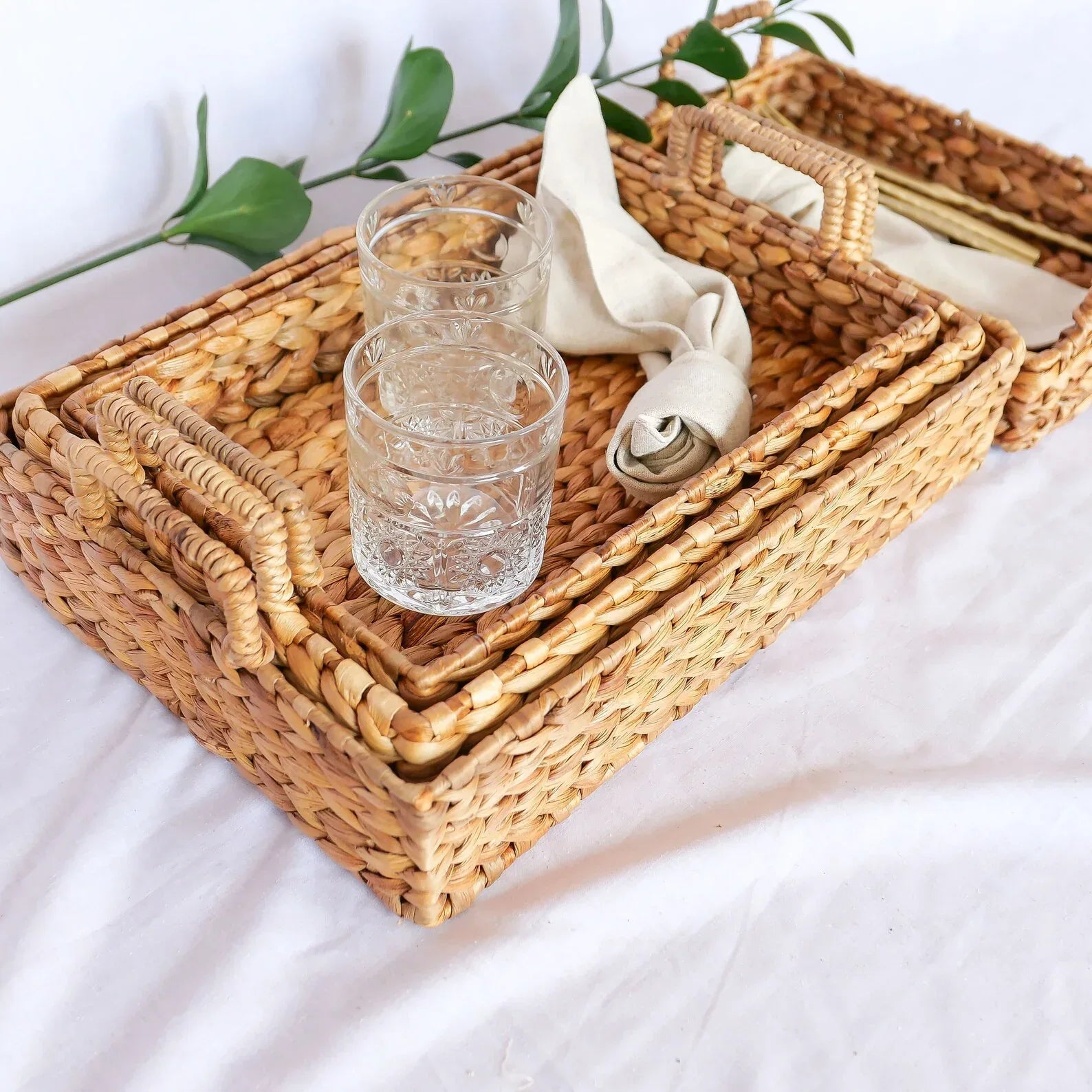 Banana Fiber Serving Tray With Handle – Boho Living Room