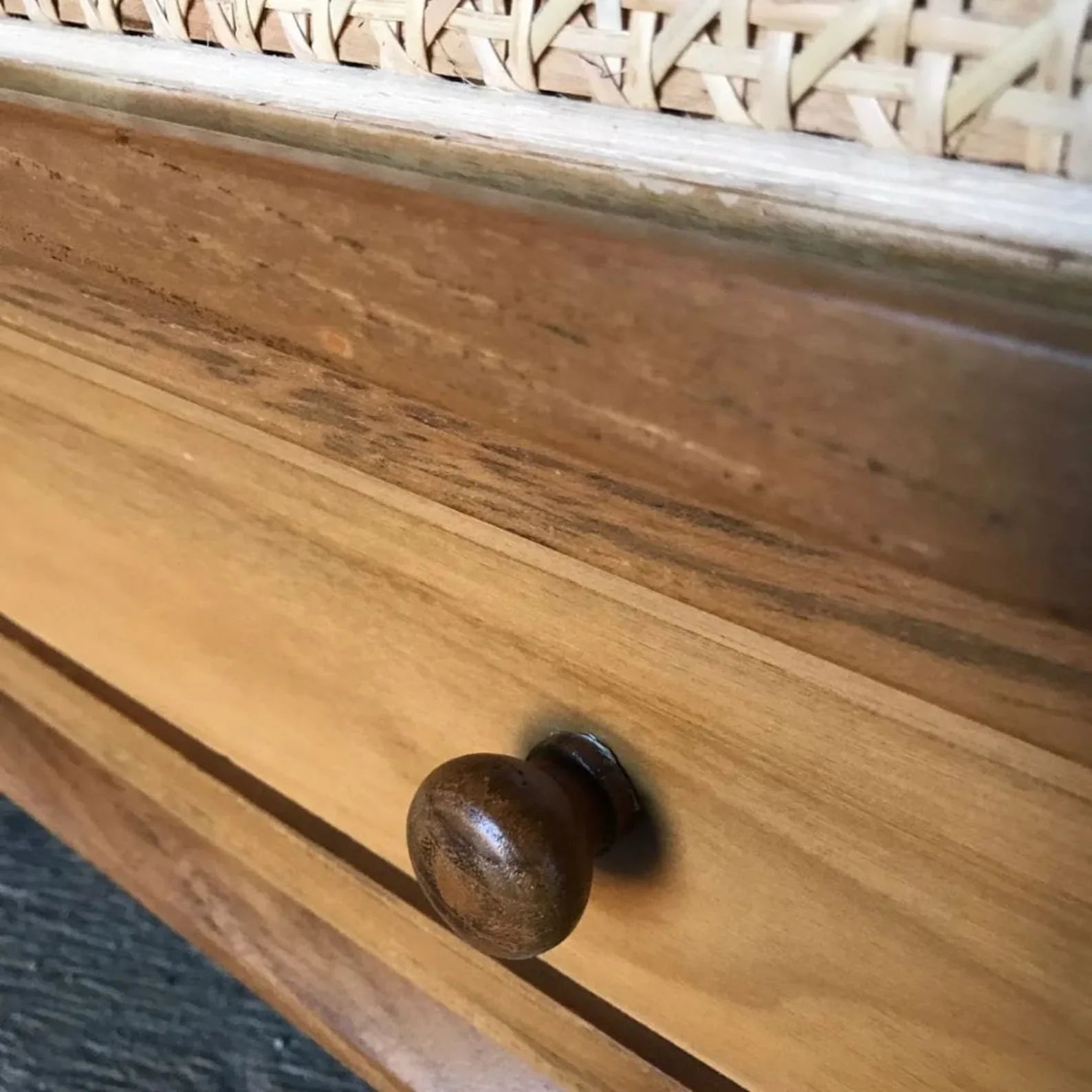 Genuine Teak Wood And Rattan Drawer – Boho Living Room