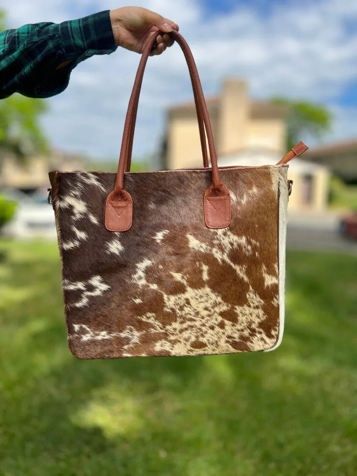 Cowhide Tote Bag Natural Real – Boho Living Room