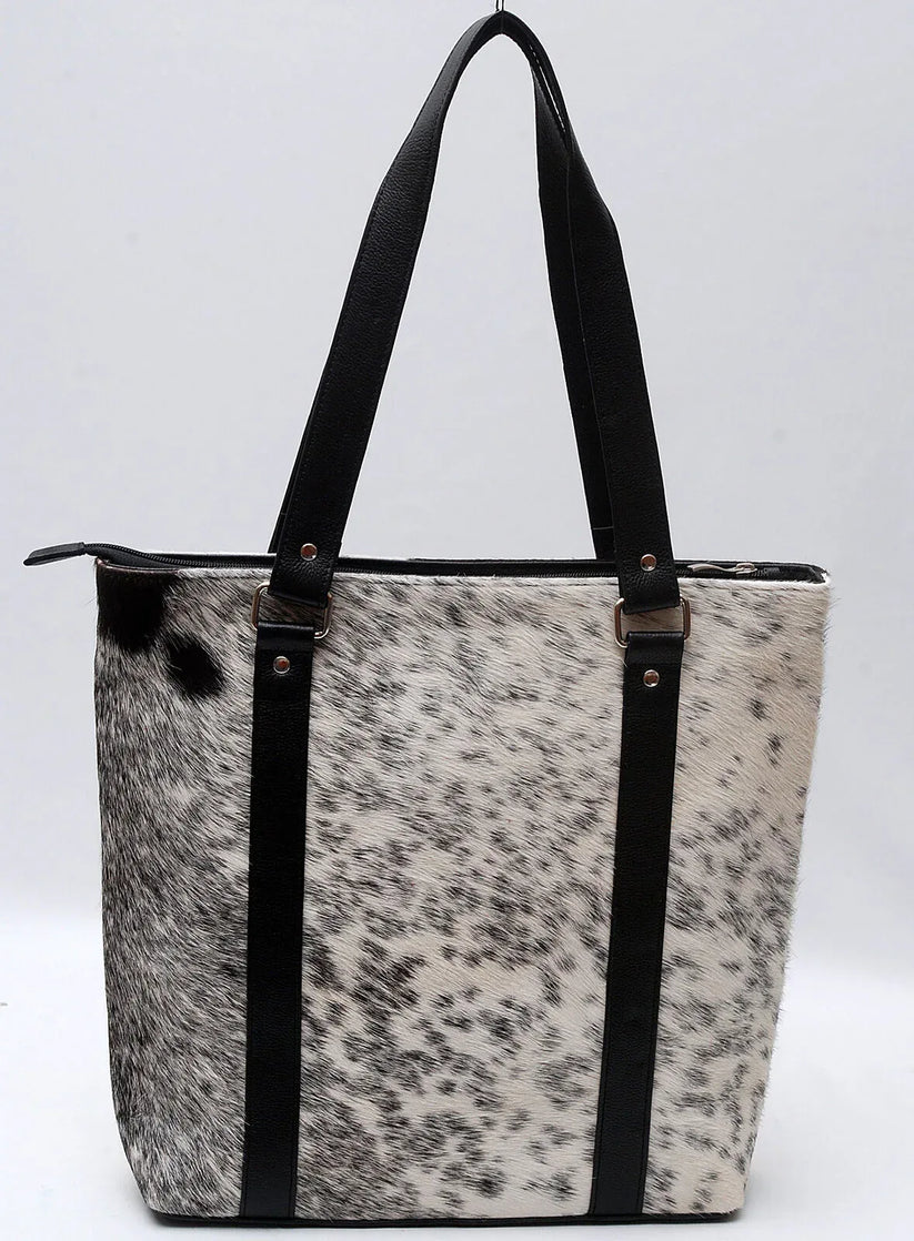 Large Cowhide Tote Bag Black White – Boho Living Room