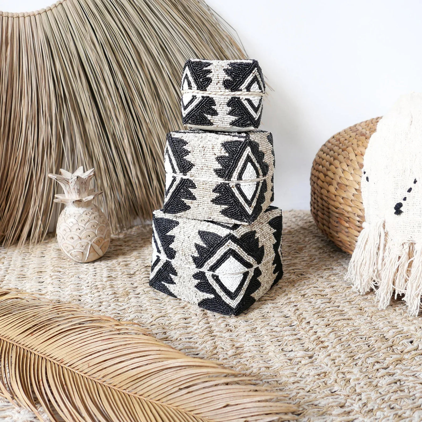 Handmade Beaded Bamboo Boxes – Boho Living Room