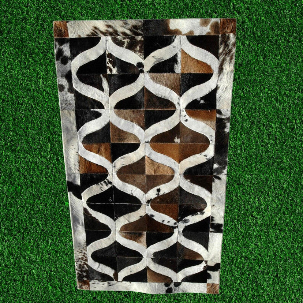 Natural Cowhide Patchwork Rectangle Rug – Boho Living Room