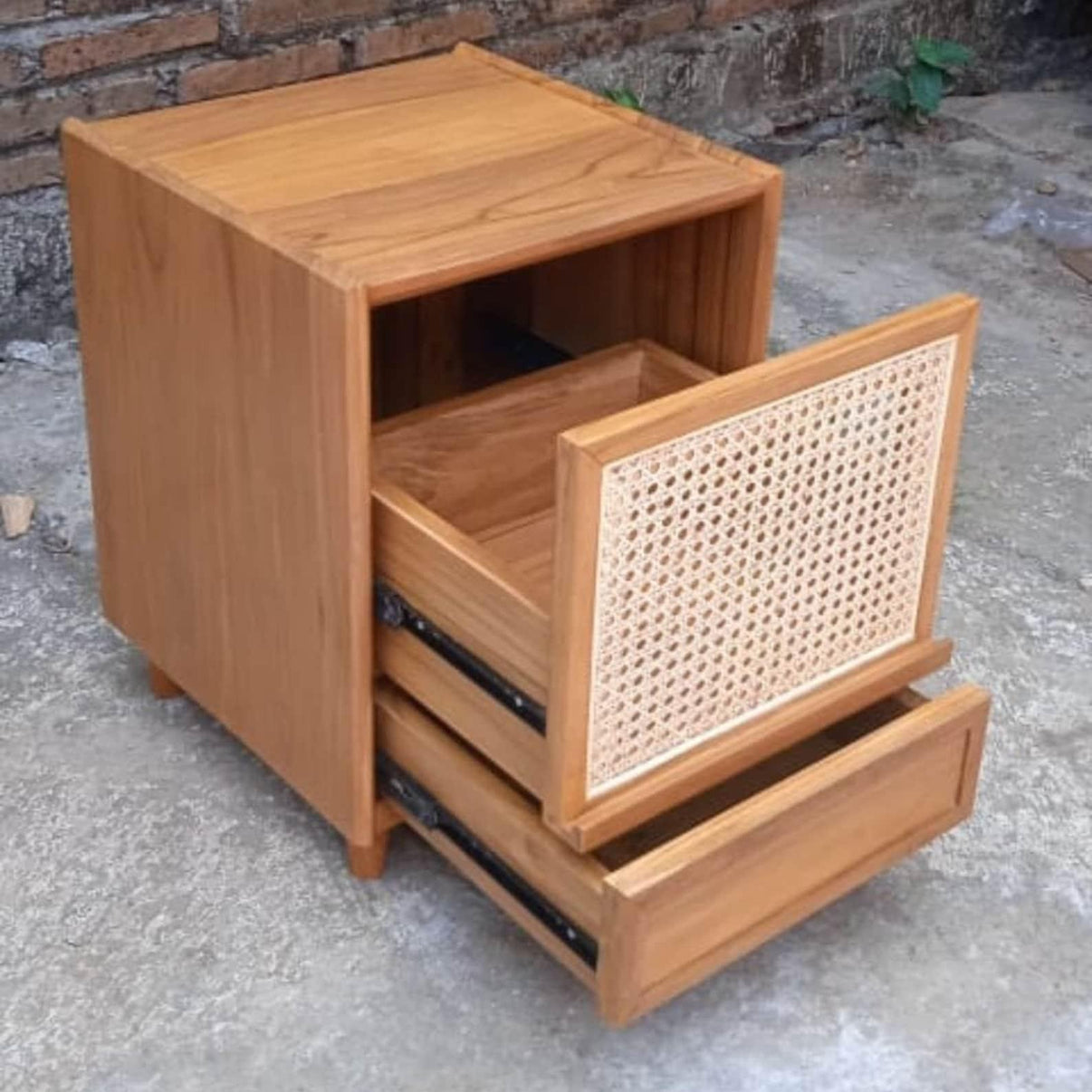 Genuine Teak Wood And Rattan Drawer – Boho Living Room