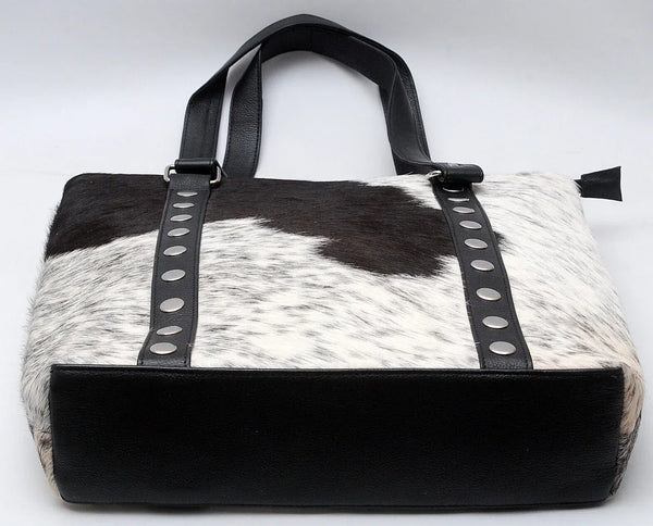 Large Cowhide Tote Bag Black White – Boho Living Room