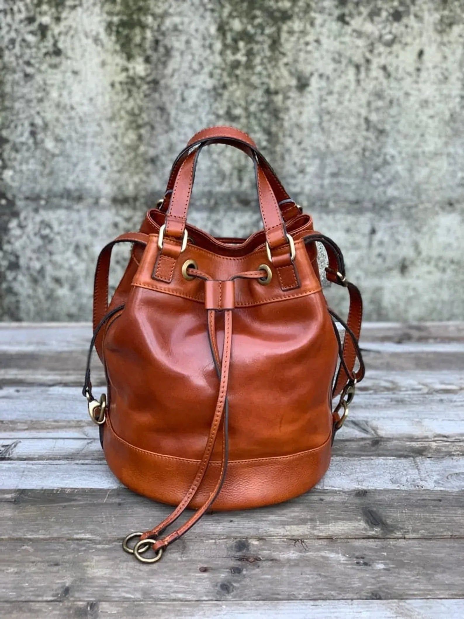 Real Leather Bucket Bag – Boho Living Room