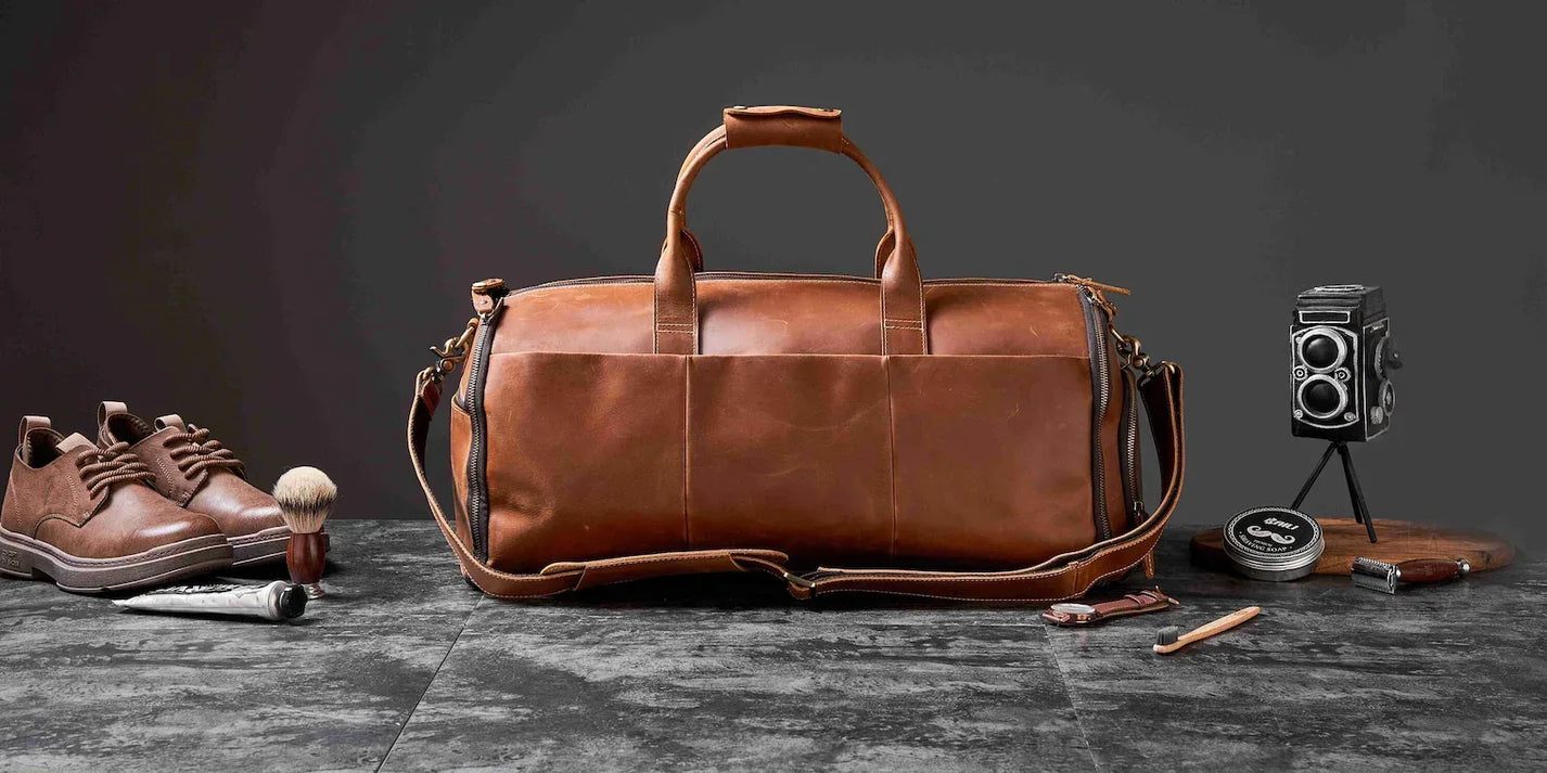 Real Genuine Leather Weekender Travel Bag – Boho Living Room