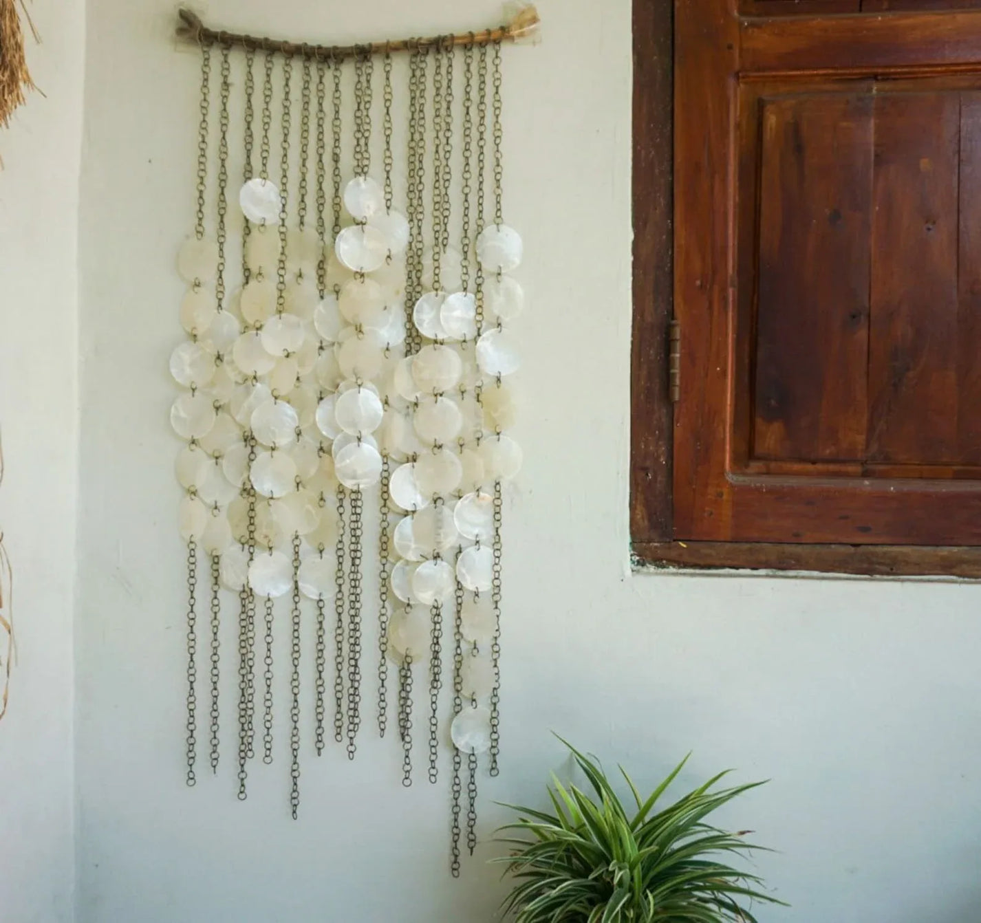 Bronze Chain And Capiz Shell Wall Decor – Boho Living Room