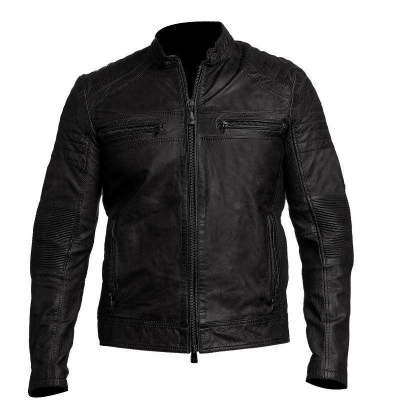 Biker Black & Brown Leather Motorcycle Jacket – Boho Living Room