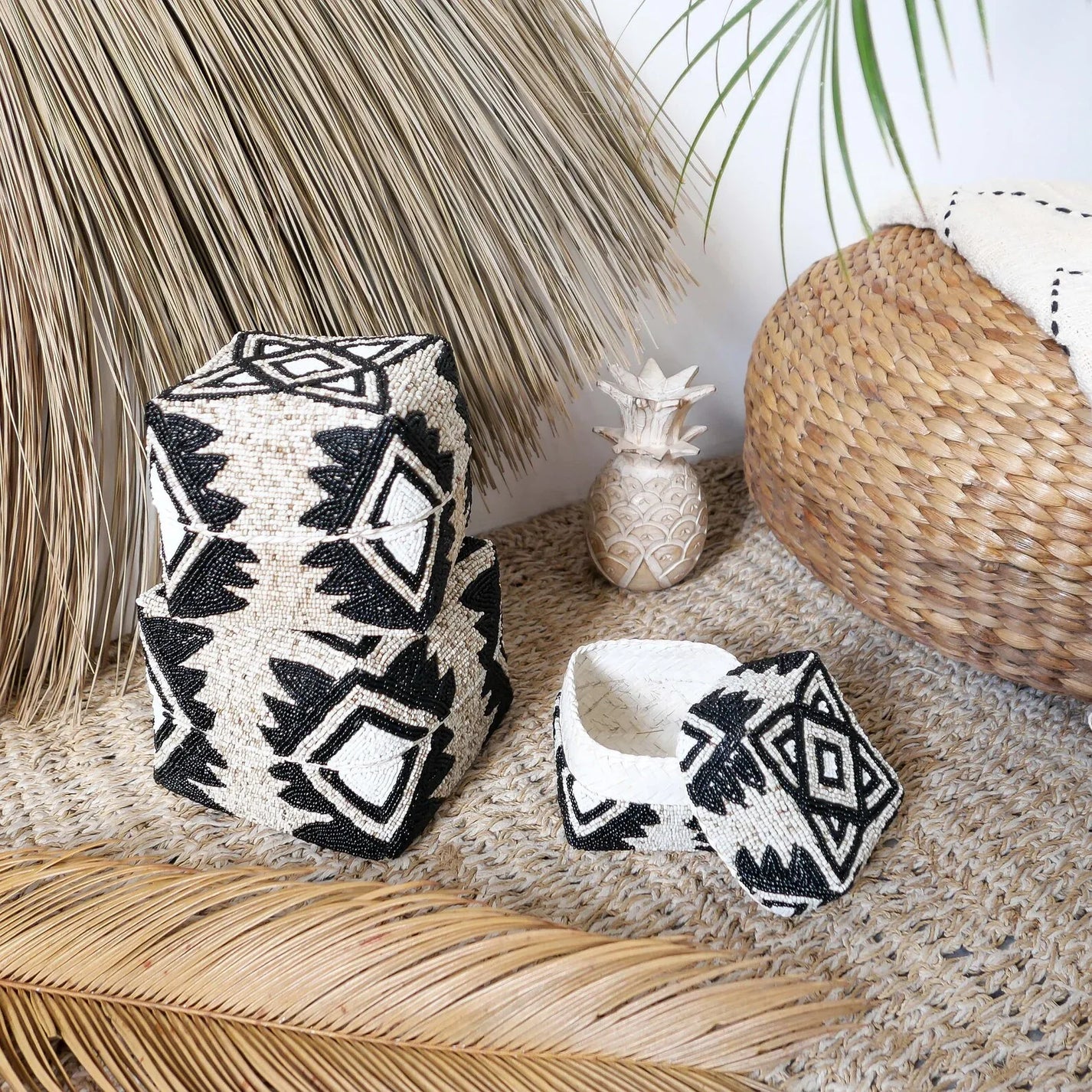 Handmade Beaded Bamboo Boxes – Boho Living Room