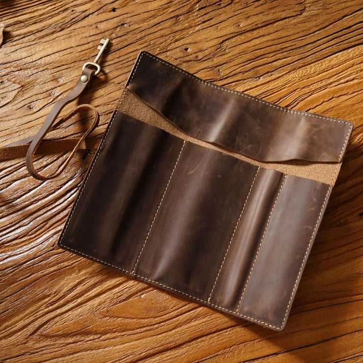Genuine Leather Pencil Roll Pen Carrier – Boho Living Room