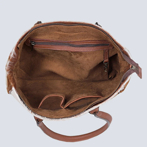 Genuine Cowhide Tote Bag Brown White – Boho Living Room