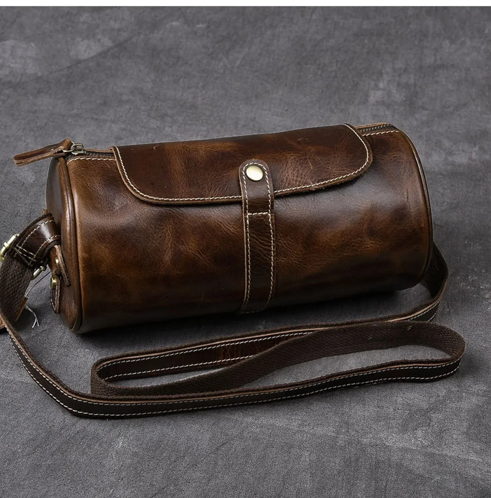 Small Leather Barrel Duffle Bag – Boho Living Room