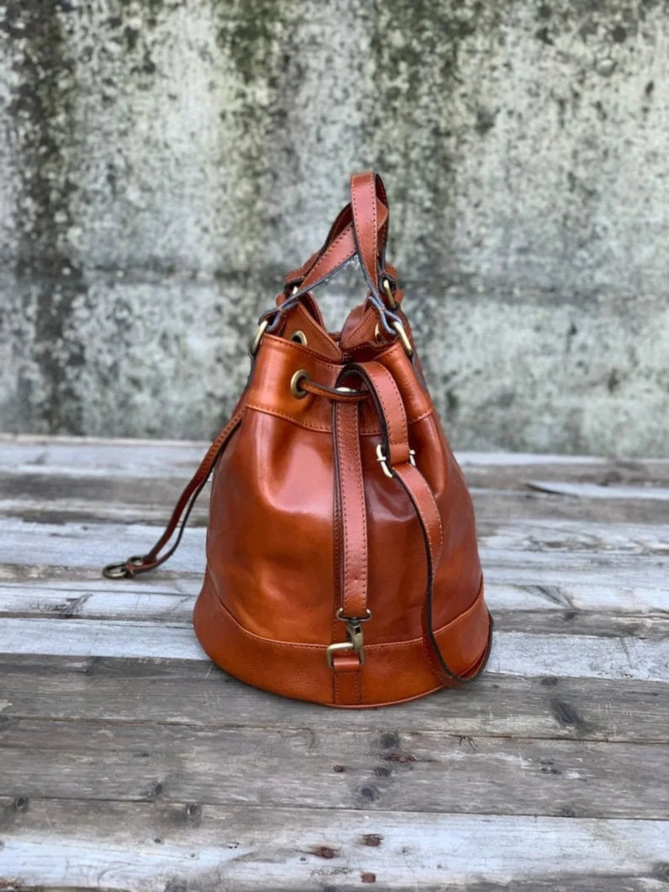 Real Leather Bucket Bag – Boho Living Room