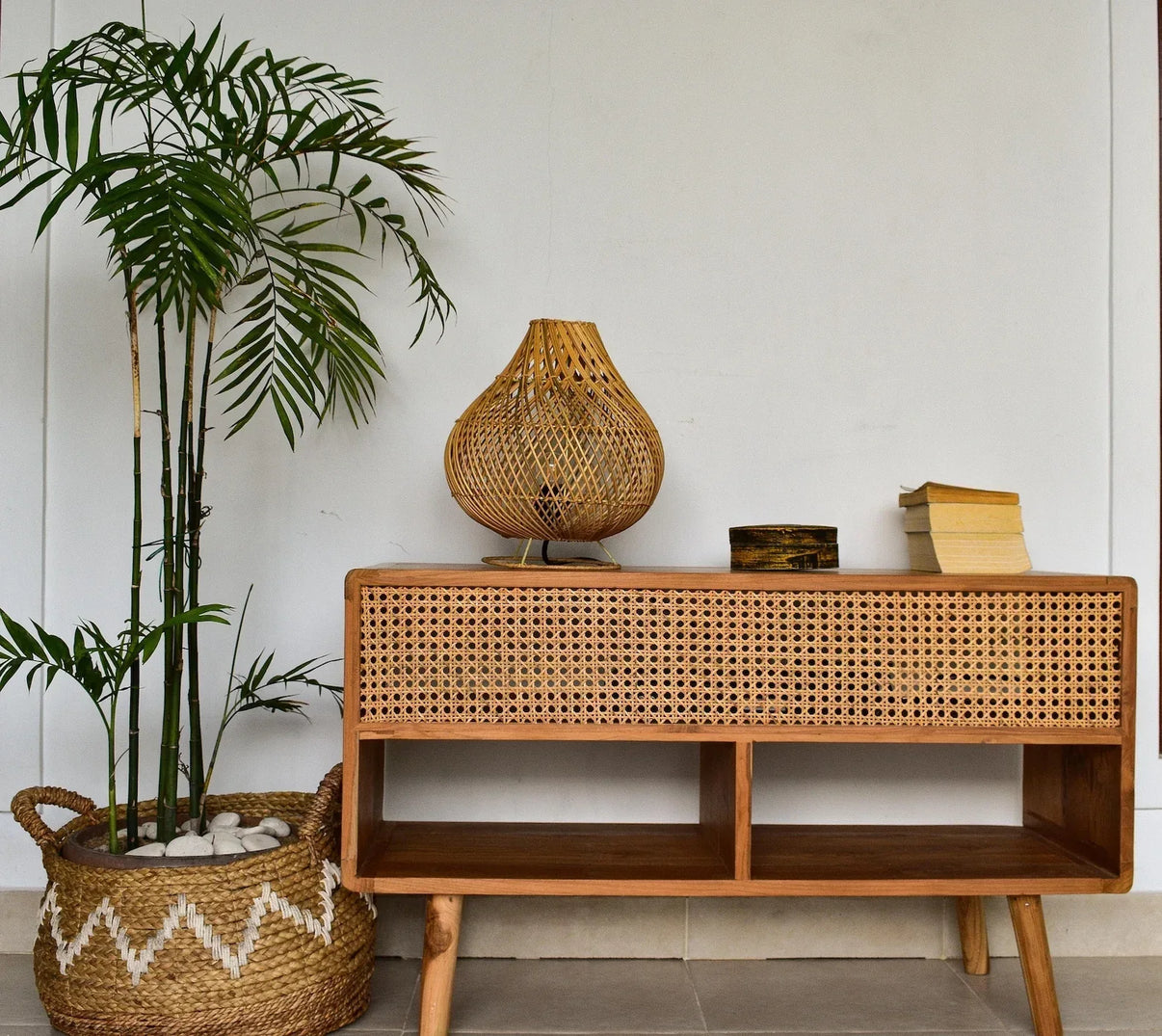 Handmade Rattan Table Lamp Shade – Boho Living Room