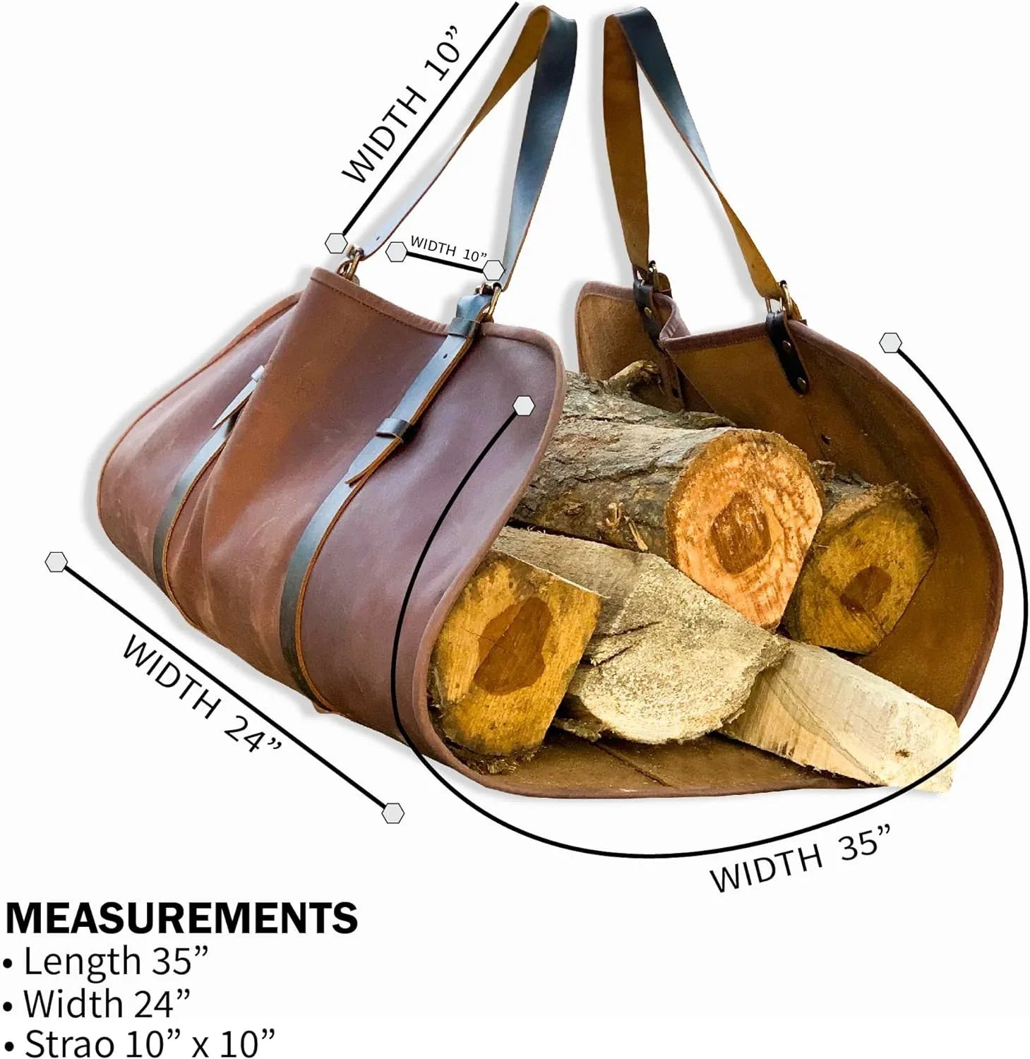 Leather Firewood Carrier with Handles – Boho Living Room