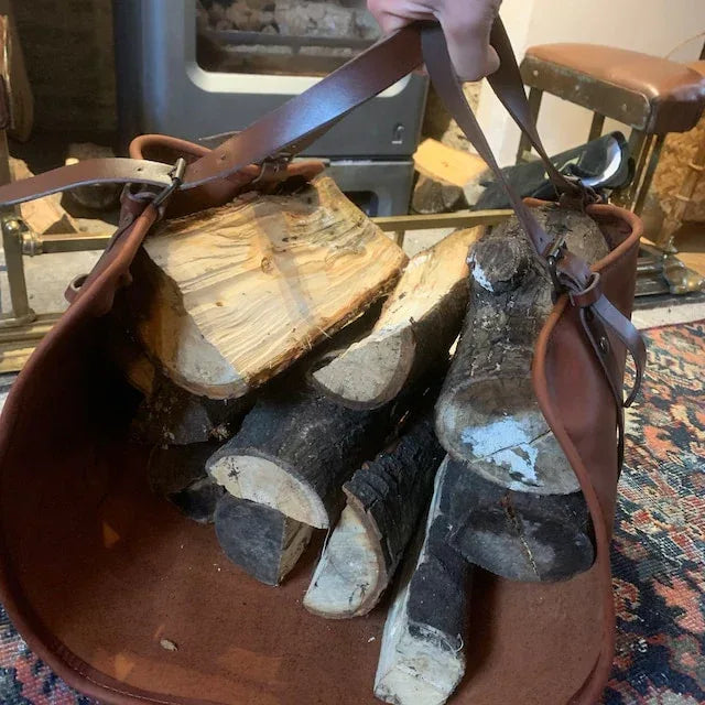 Leather wood carrier Leather log holder – Boho Living Room