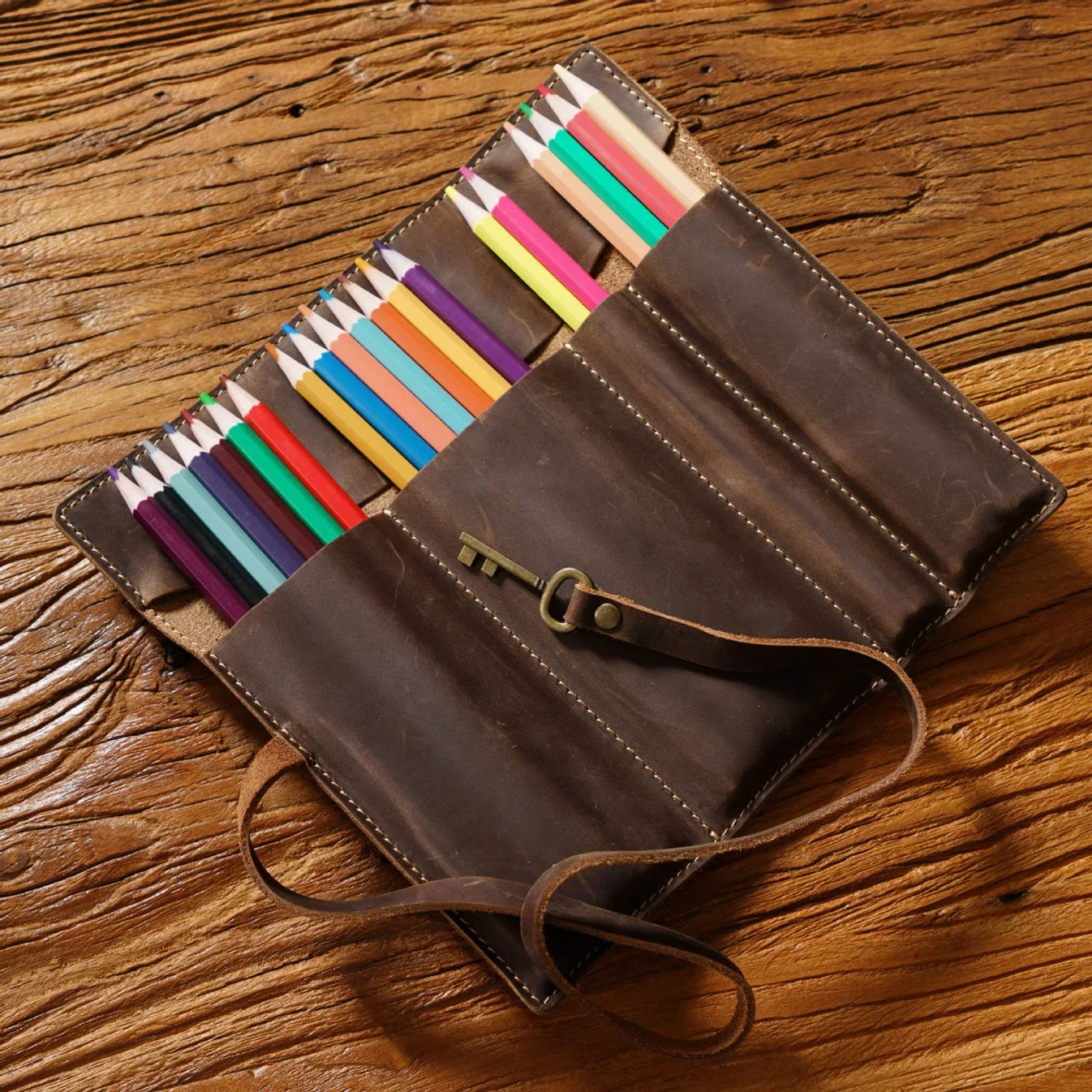 Genuine Leather Pencil Roll Pen Carrier – Boho Living Room