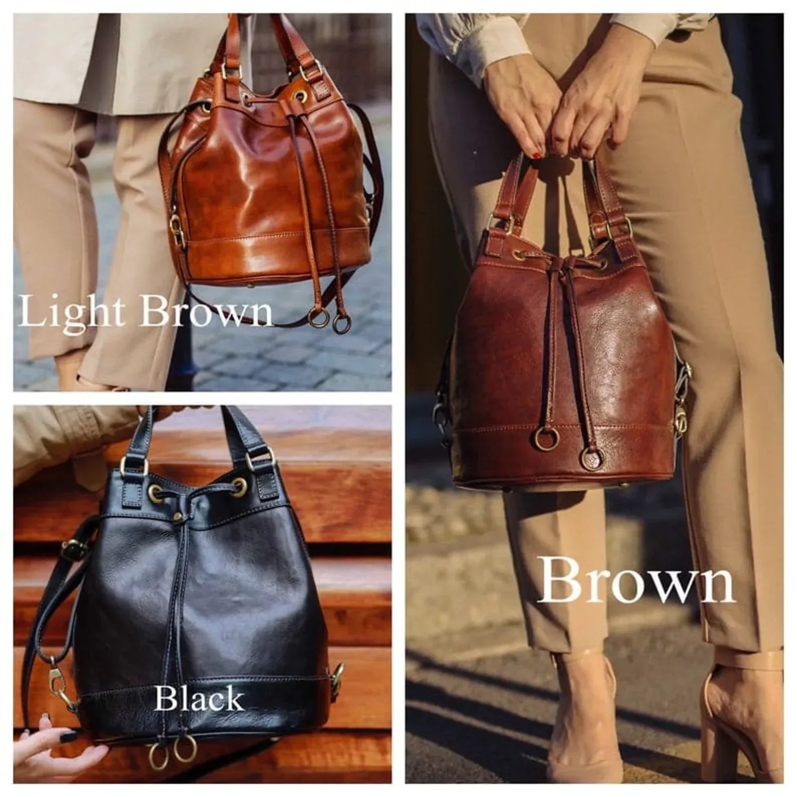 Real Leather Bucket Bag – Boho Living Room