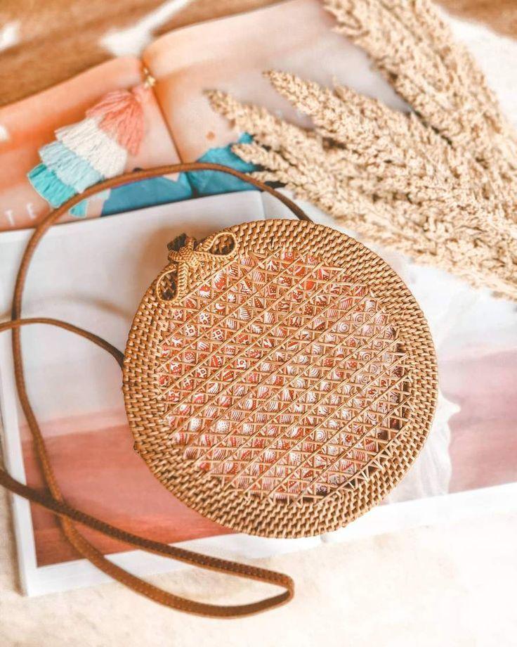Handwoven Rattan Circle Bag – Boho Living Room