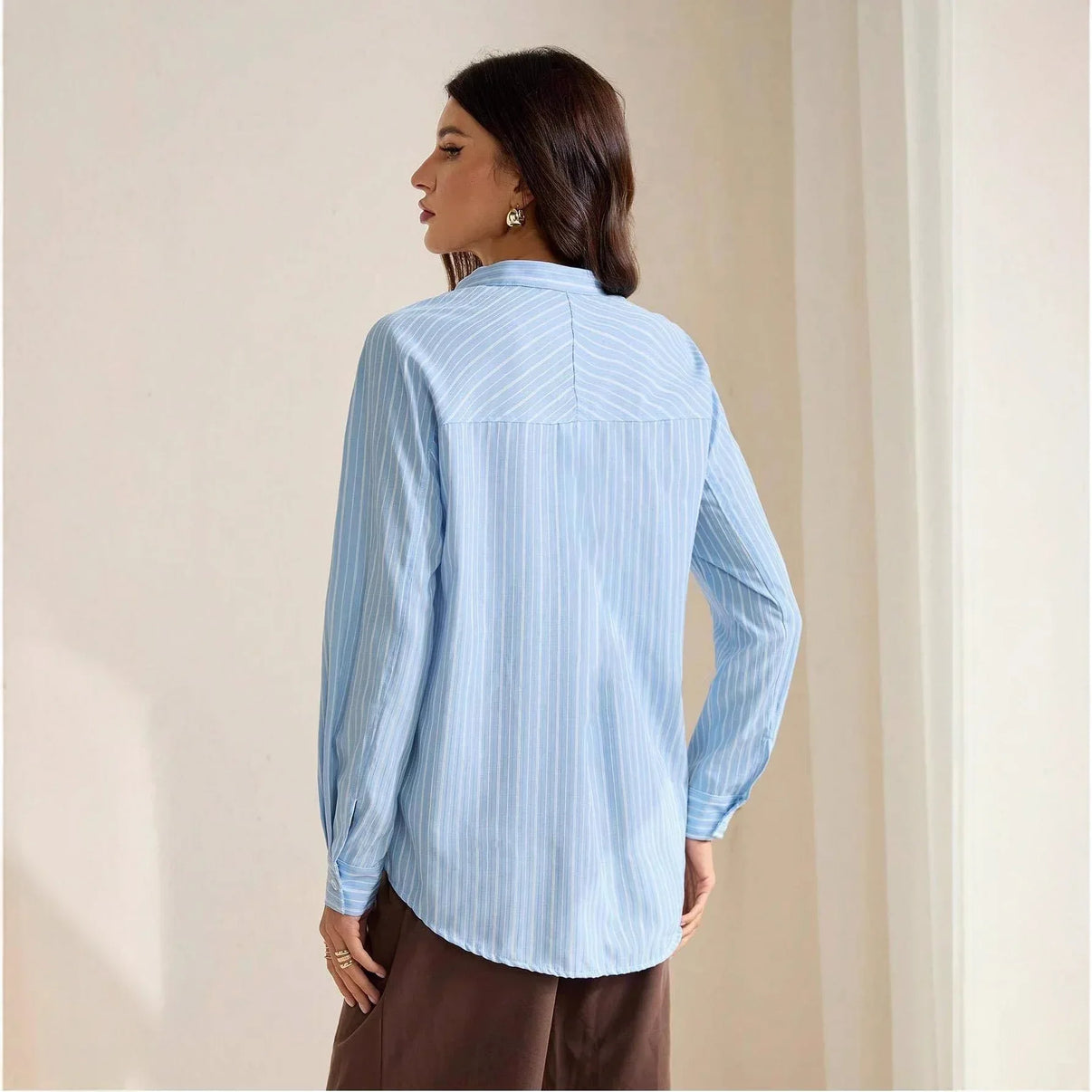Classic Striped Drop Shoulder Shirts For Ladies – Boho Living Room
