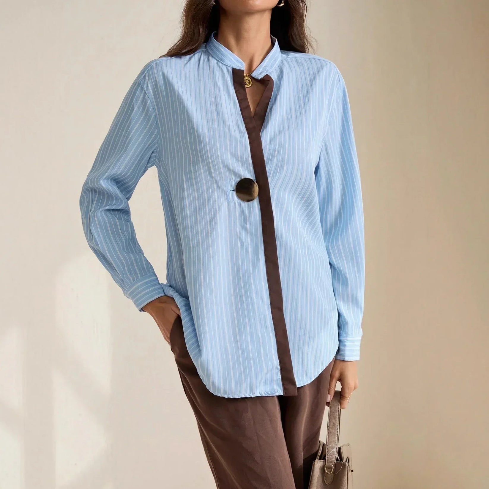 Classic Striped Drop Shoulder Shirts For Ladies – Boho Living Room