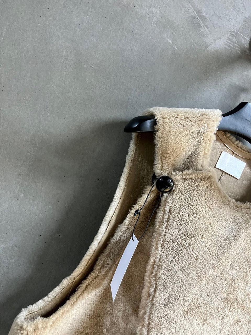 Women’s Merino Fur Vest Shearling Sleeveless Jacket Gray Winter Outerw ...