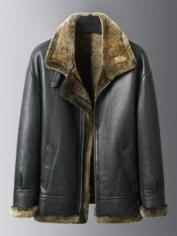 Men’s Sheepskin Shearling Fur-Lined Winter Coat – Boho Living Room