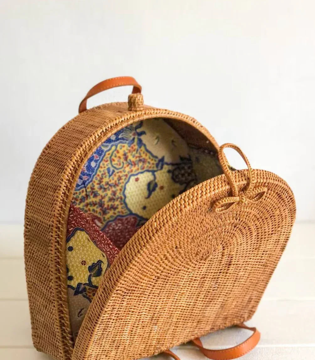 Rattan Ata Wicker Backpack – Boho Living Room