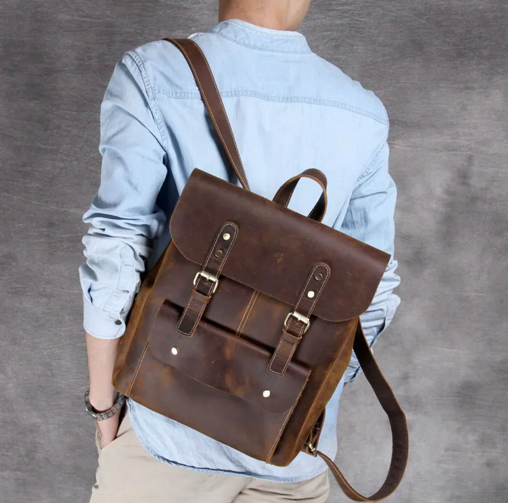 Genuine Leather Retro Backpack Bag – Boho Living Room