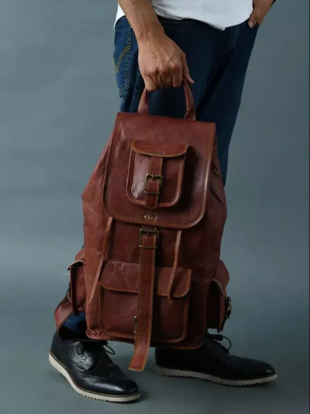 Real Leather Backpack Rustic Rucksack – Boho Living Room