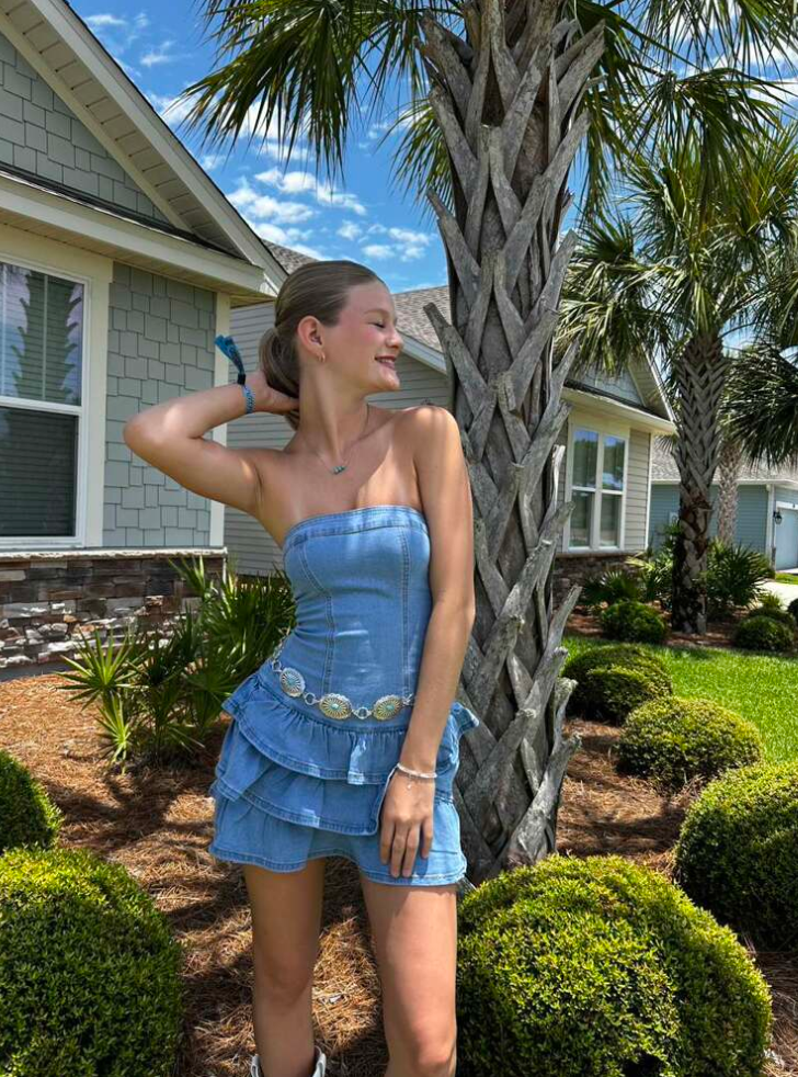 Mini short denim dress open back – Boho Living Room
