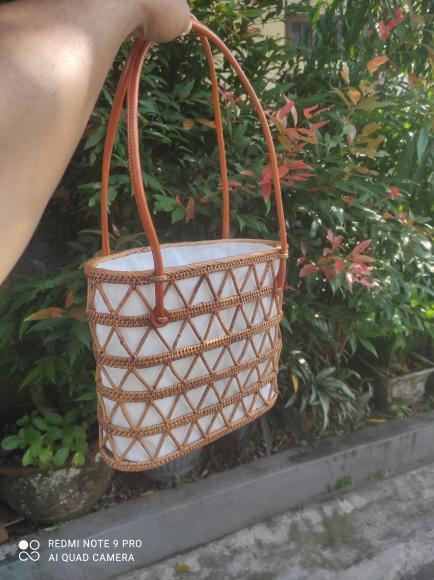 Handcrafted Braided Rattan Bag – Boho Living Room