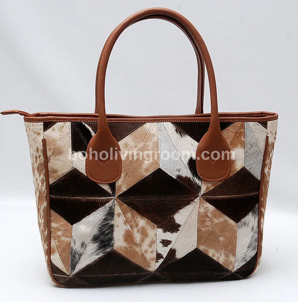 Large Cow Skin Patchwork Tote Purse – Boho Living Room