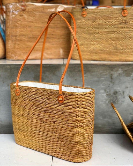 Woven Rattan Tote Bag for Summer – Boho Living Room