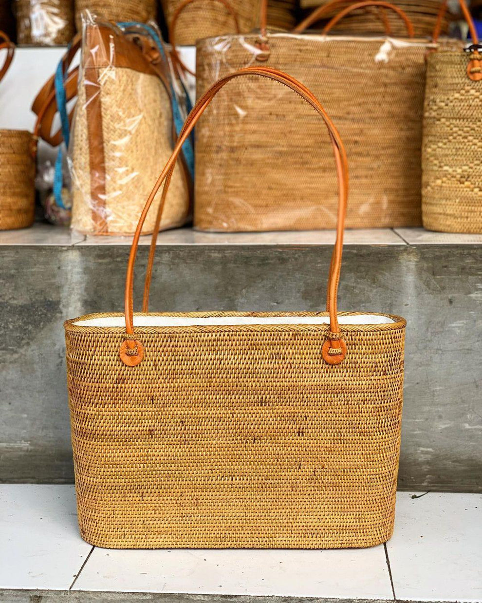 Woven Rattan Tote Bag for Summer – Boho Living Room