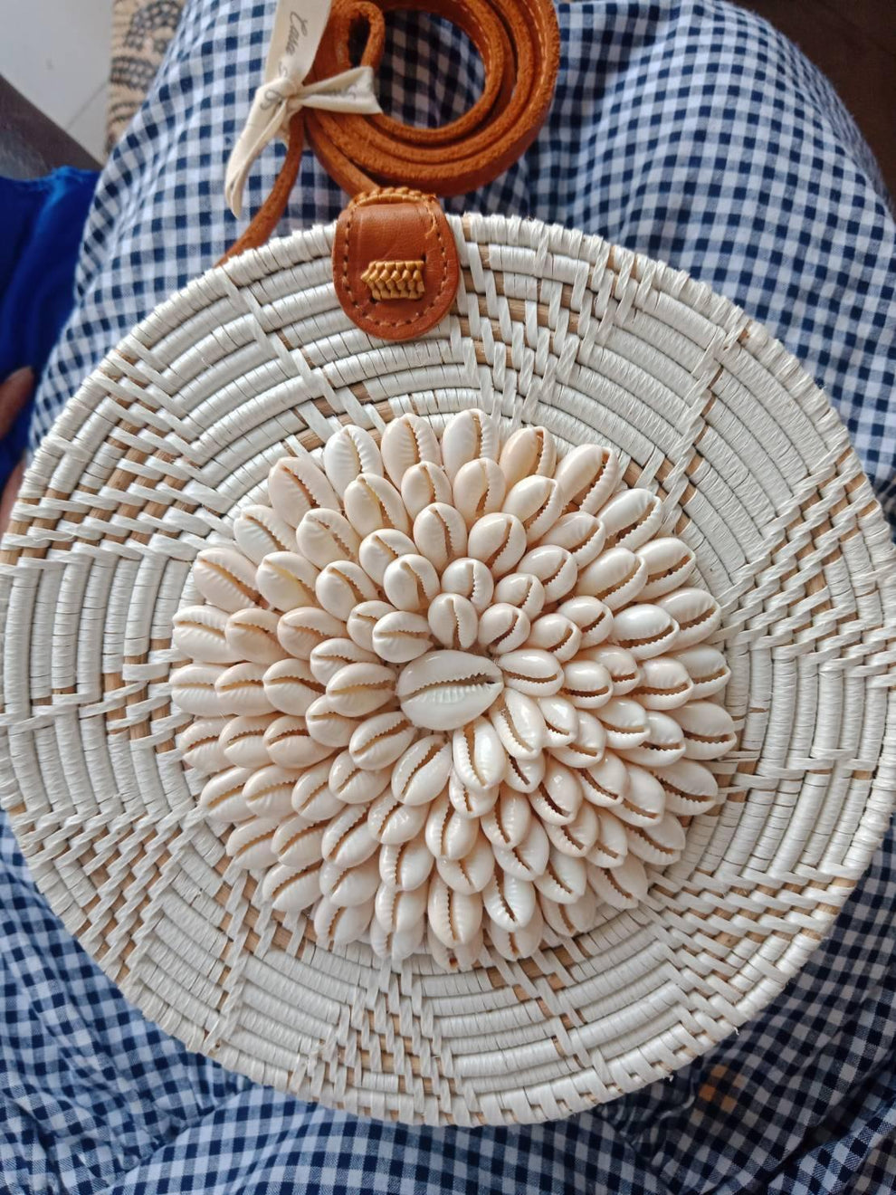 round rattan bag with sea shell decoration – Boho Living Room